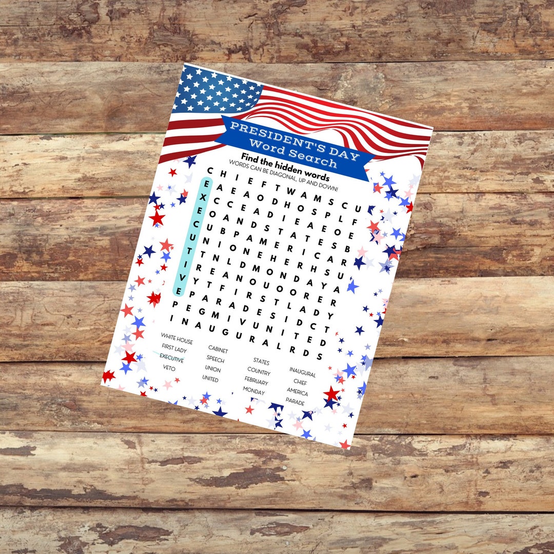 President's Day Word Search, Classroom Games, Teacher, Party, Kids - Etsy