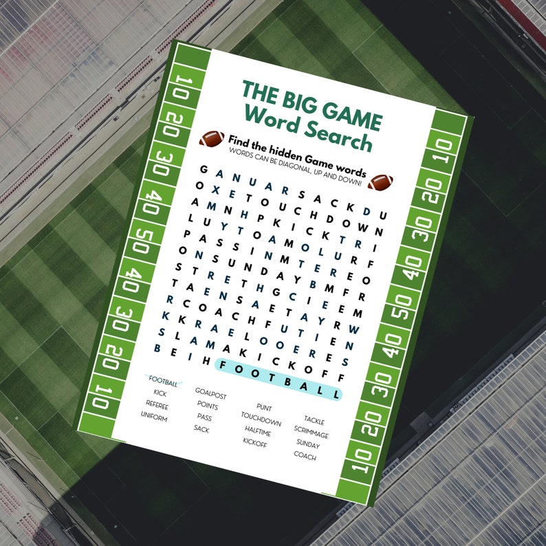 The Big Game Football Word Search, Classroom Games, Teacher, Party ...