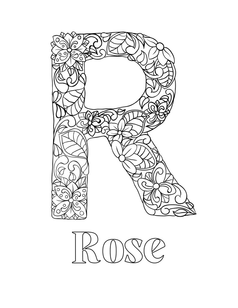 26 Coloring Pages, Floral Alphabet Coloring, Digital Download, Kids ...