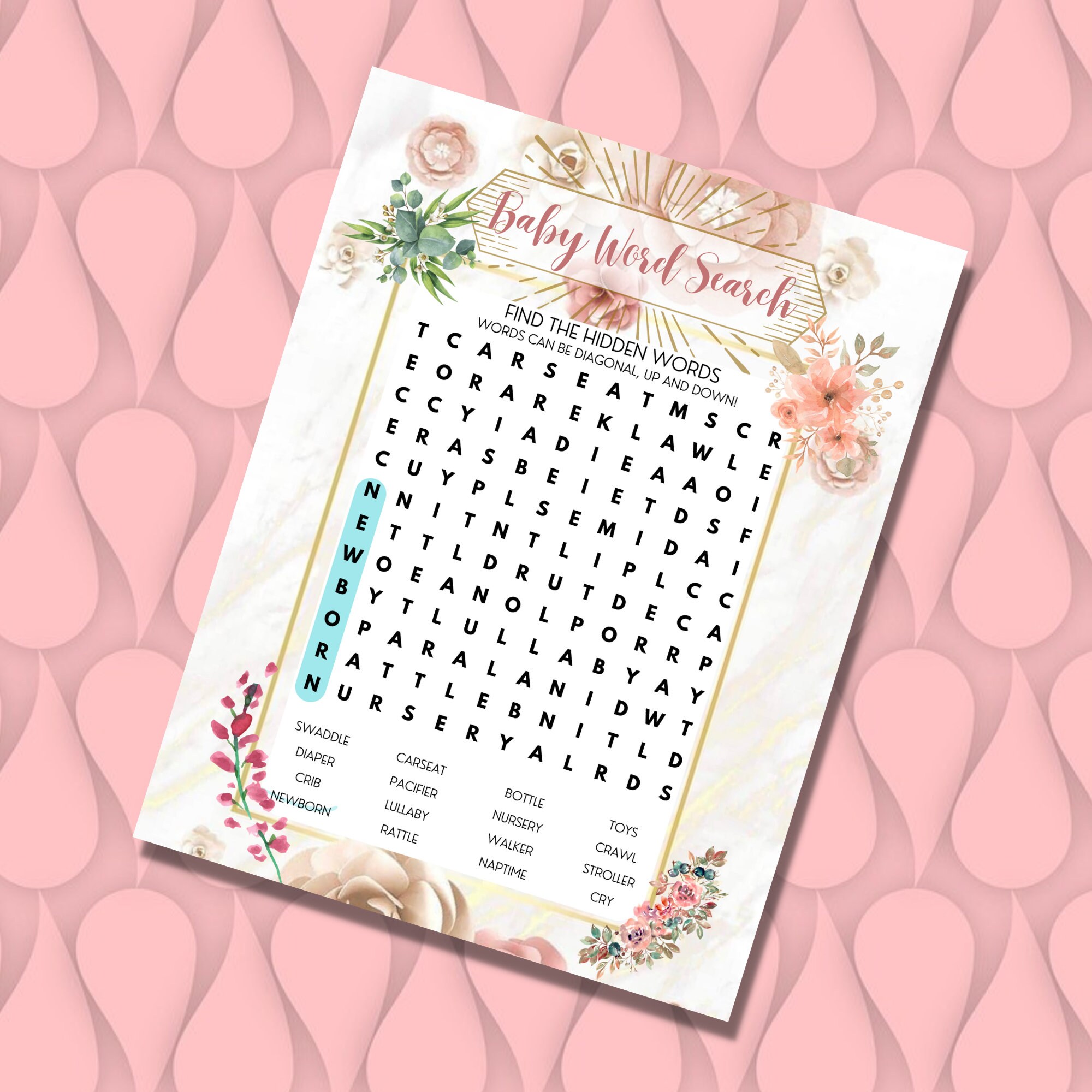 Baby Shower Flowers Floral Word Search, Printable Games - Etsy
