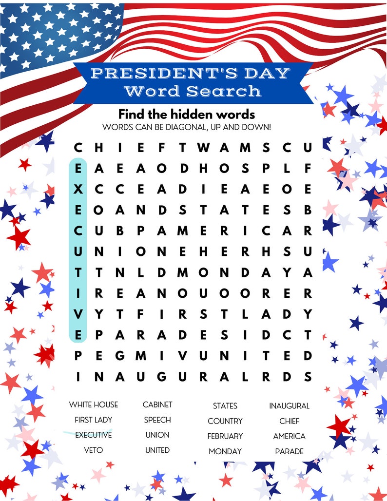 President's Day Word Search, Classroom Games, Teacher, Party, Kids - Etsy