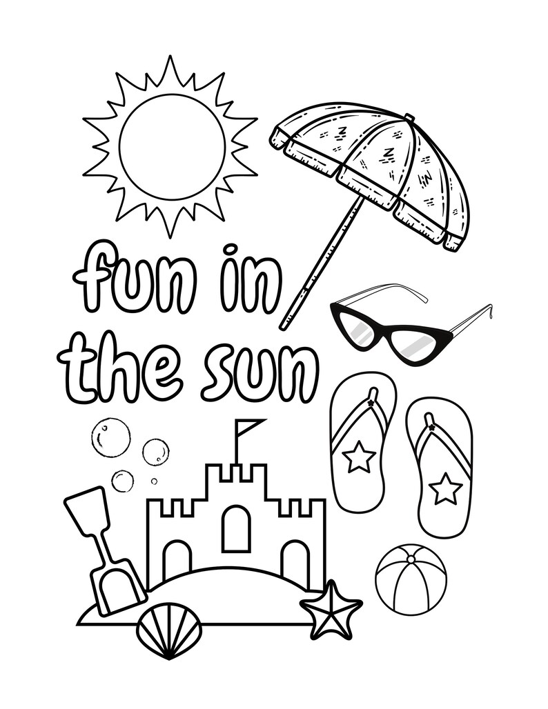 Summer Coloring Pages, Digital Download, Kids Summer Coloring Pages ...