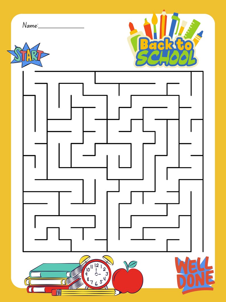 Back to School Maze Game, Printable School Kid Adult Games, Classroom ...