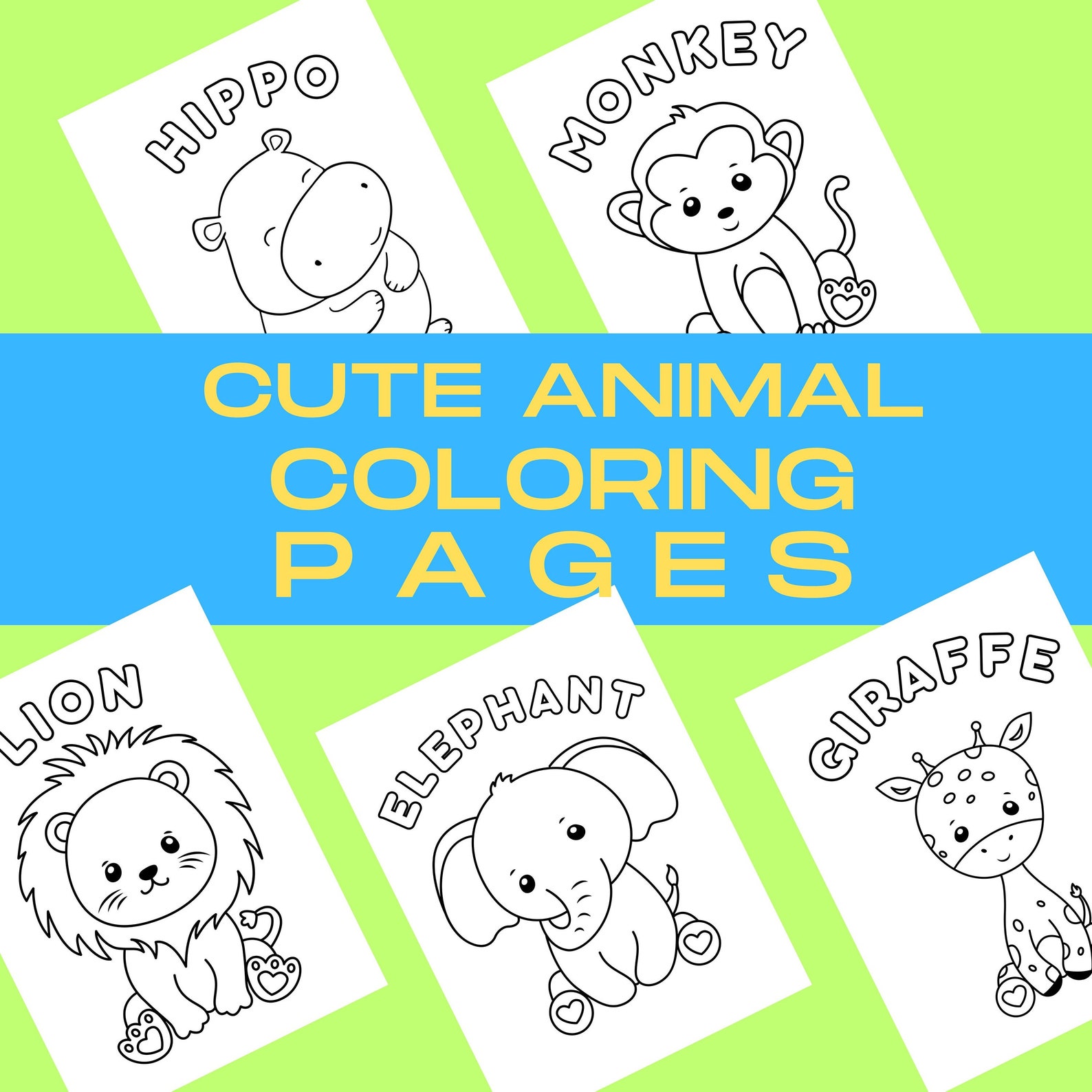 Cute Animal Coloring Pages, 10 Coloring Pages, Digital Download, Kids ...