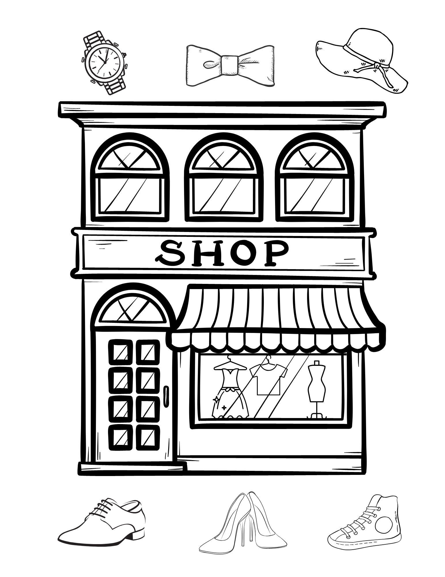 Shop Fronts Summer Coloring Pages, Digital Download, Kids Summer ...