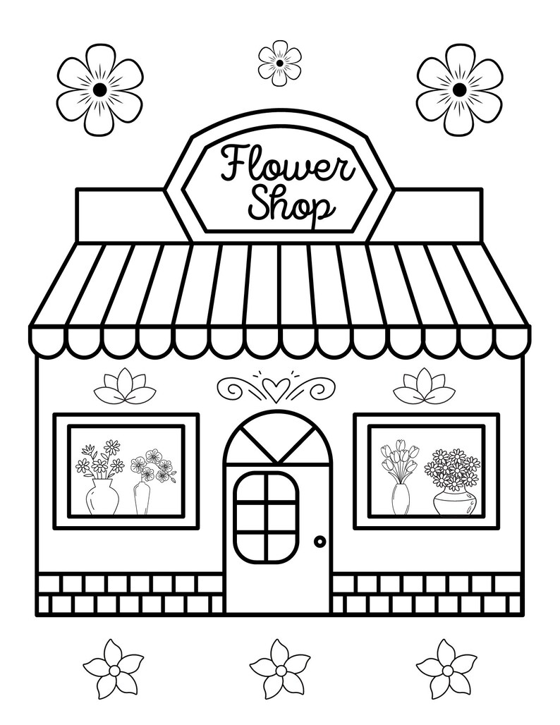Shop Fronts Summer Coloring Pages, Digital Download, Kids Summer ...