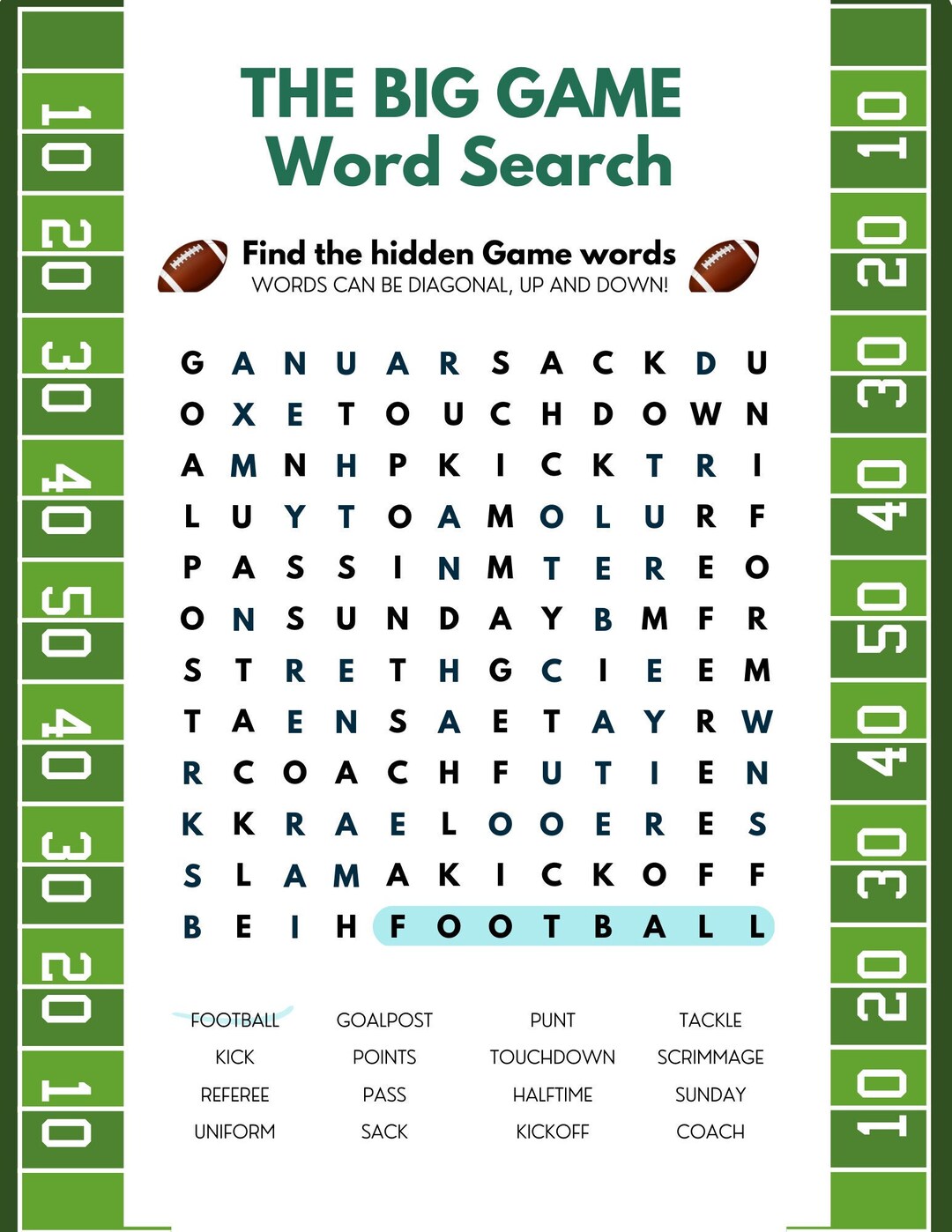 The Big Game Football Word Search, Classroom Games, Teacher, Party ...