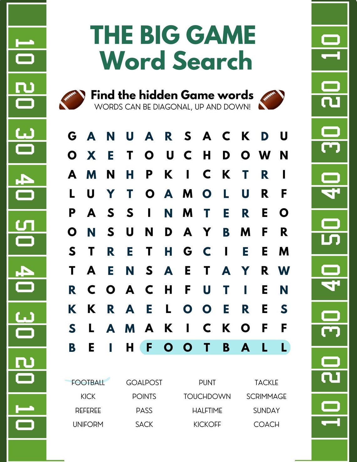 The Big Game Football Word Search, Classroom Games, Teacher, Party ...