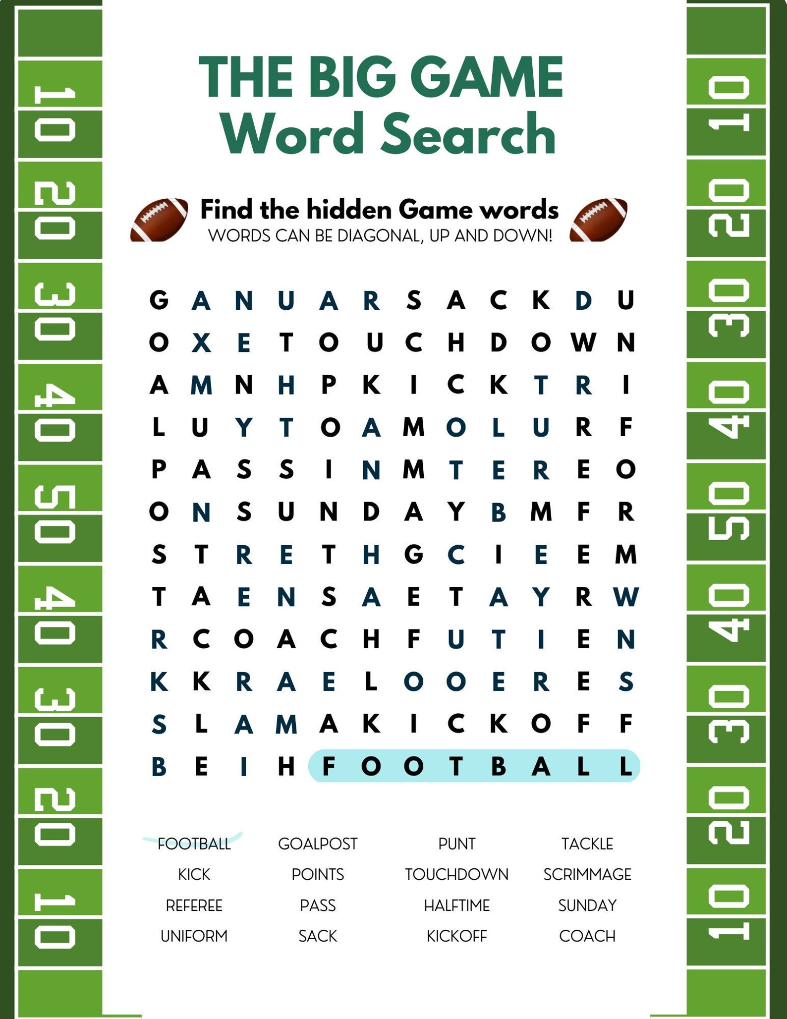 The Big Game Football Word Search, Classroom Games, Teacher, Party ...