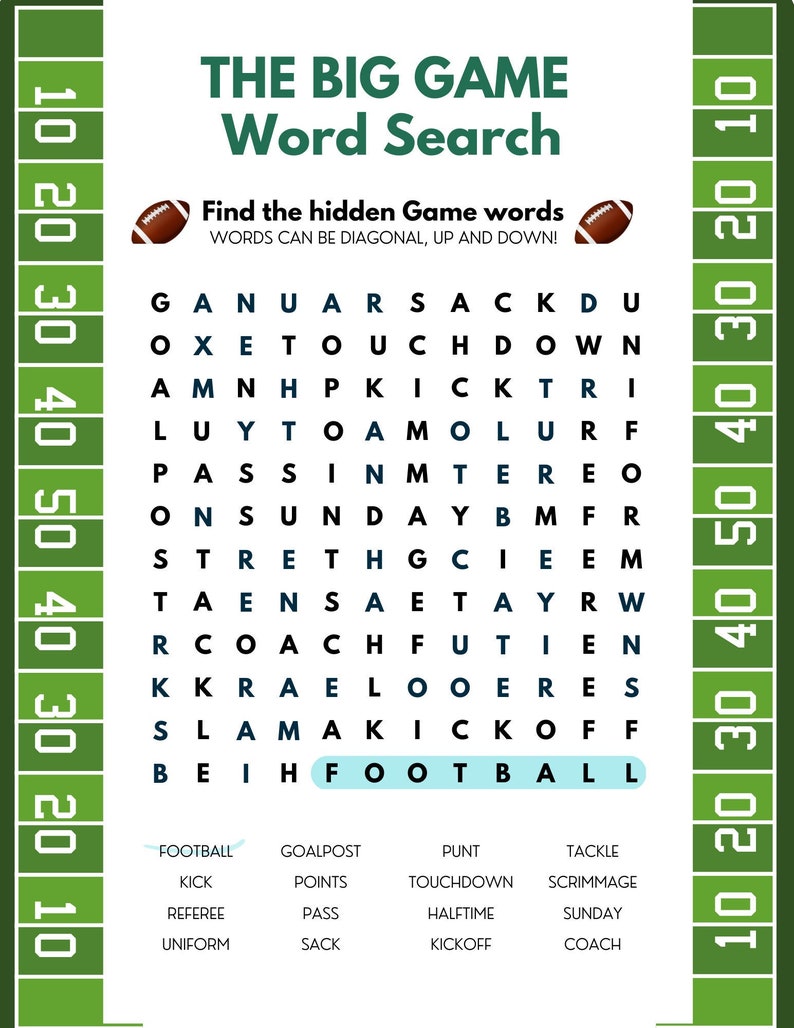 The Big Game Football Word Search, Classroom Games, Teacher, Party ...