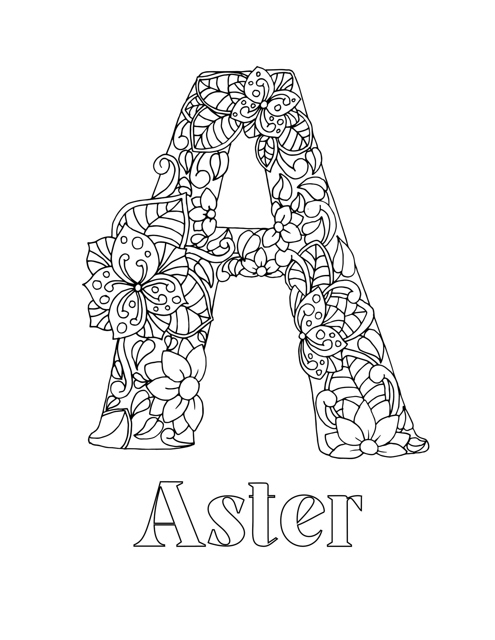 26 Coloring Pages, Floral Alphabet Coloring, Digital Download, Kids ...