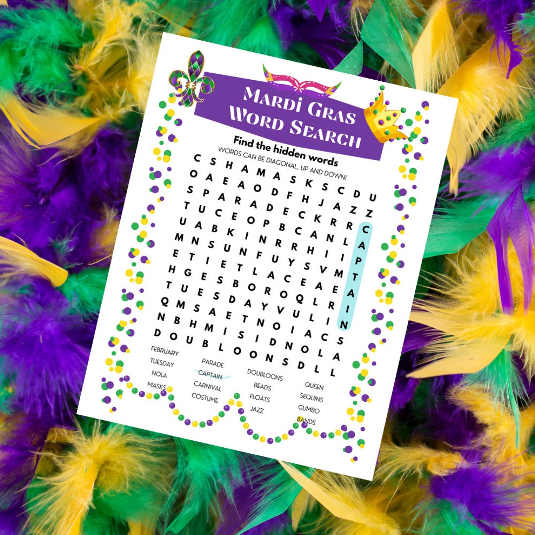 Mardi Gras Fat Word Search, Classroom Games, Teacher, Party, Kids - Etsy