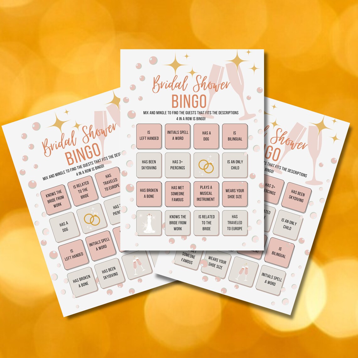 Champagne Bubbly Brunch Bridal Shower Wedding Bingo Card Digital ...