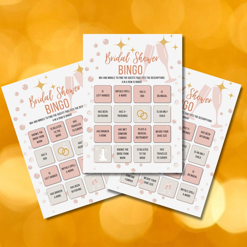 Champagne Bubbly Brunch Bridal Shower Wedding Bingo Card Digital ...