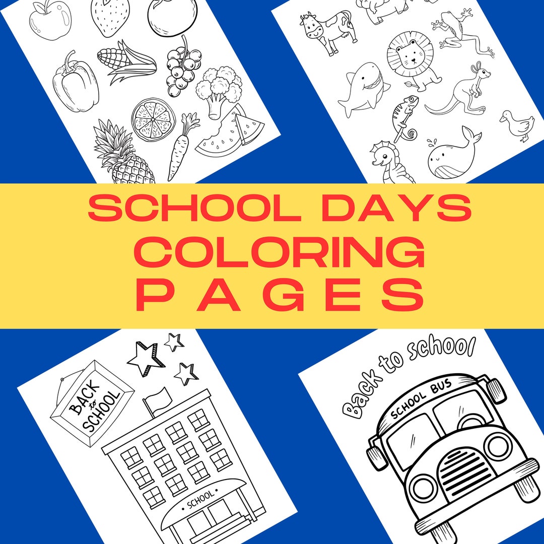 10 Coloring Pages, School Themed Coloring, Digital Download, Kids ...