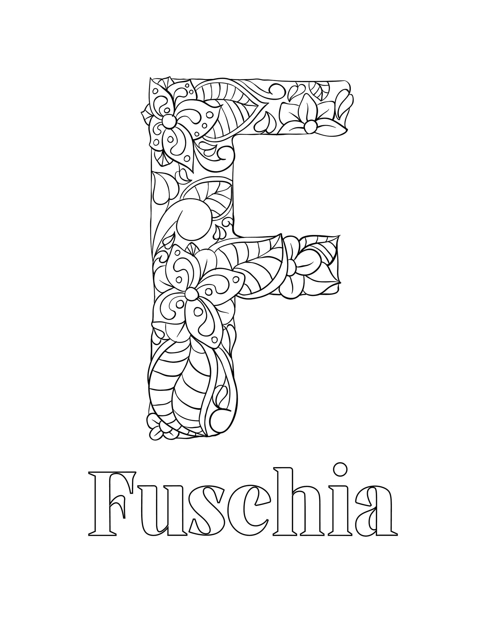 26 Coloring Pages, Floral Alphabet Coloring, Digital Download, Kids ...