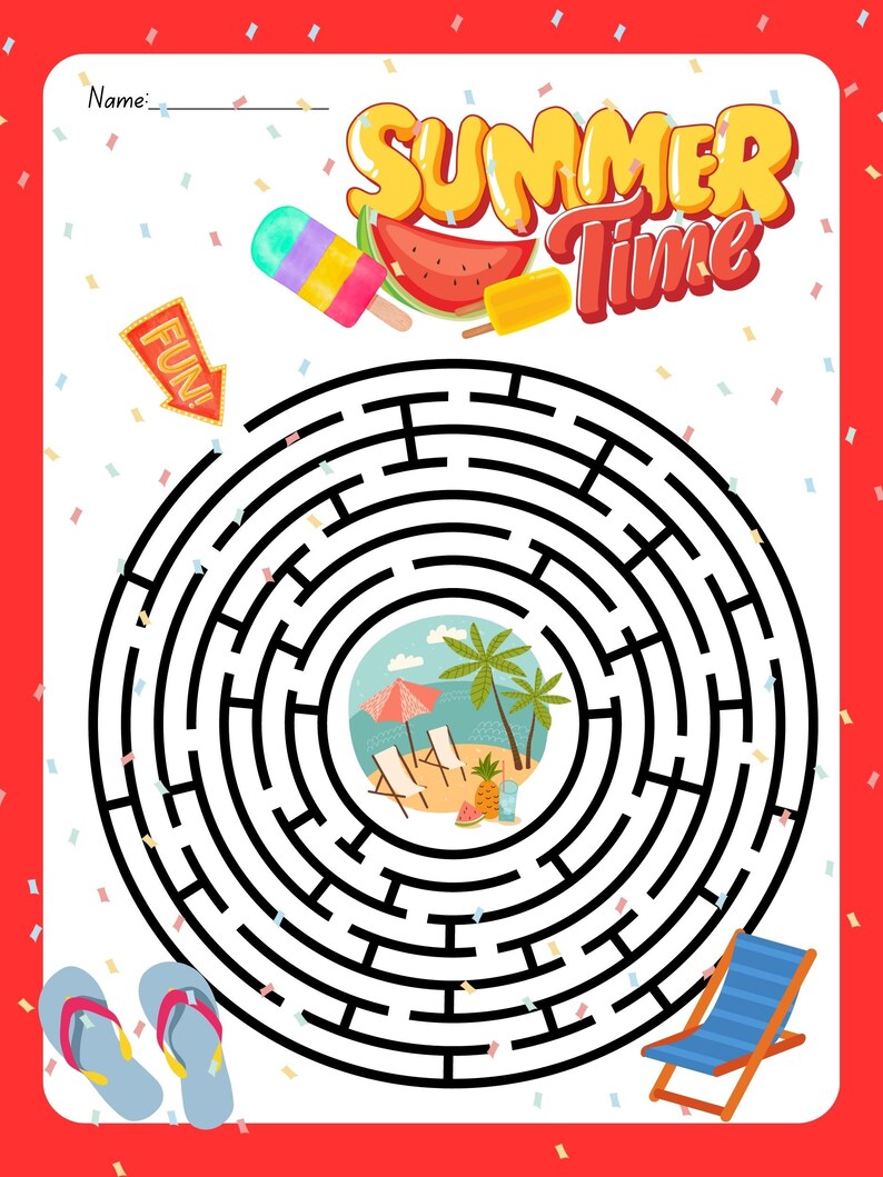 Maze Game Summer Time, Printable School Kid Adult Games, Classroom ...