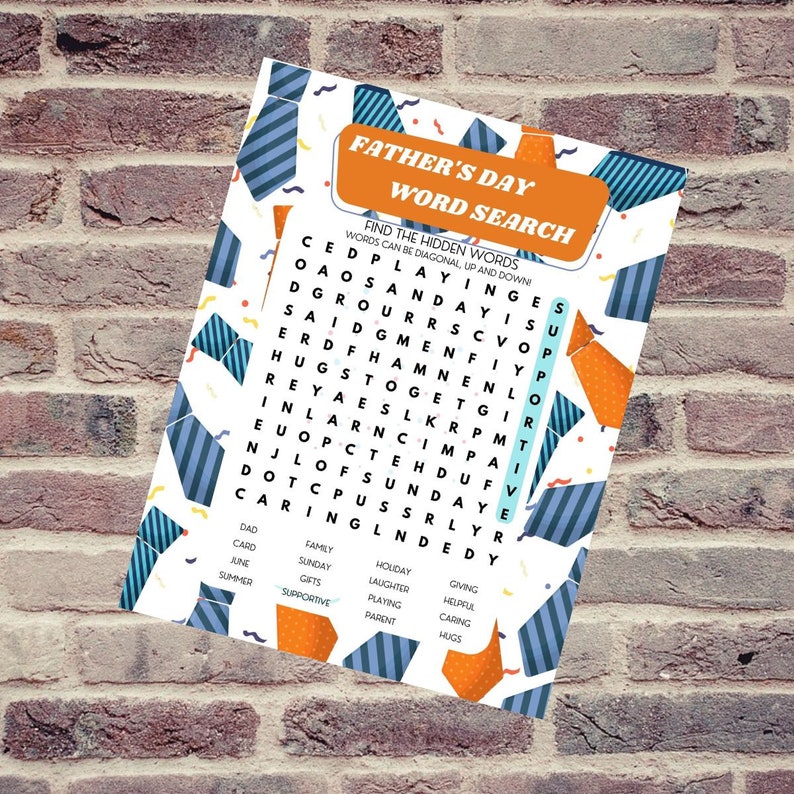 Father's Day Word Search, Printable Games Party Class Baby Shower - Etsy