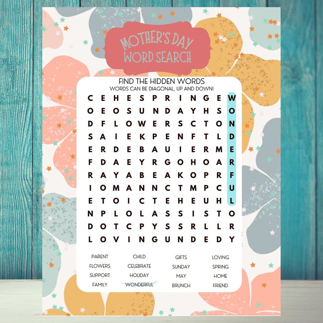 Mothers Day Word Search, Printable Games Party Class Baby Shower - Etsy