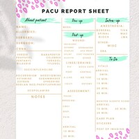 PACU Nurse Report Sheet, PACU Nursing Report Sheet, PACU Nurse Handoff ...