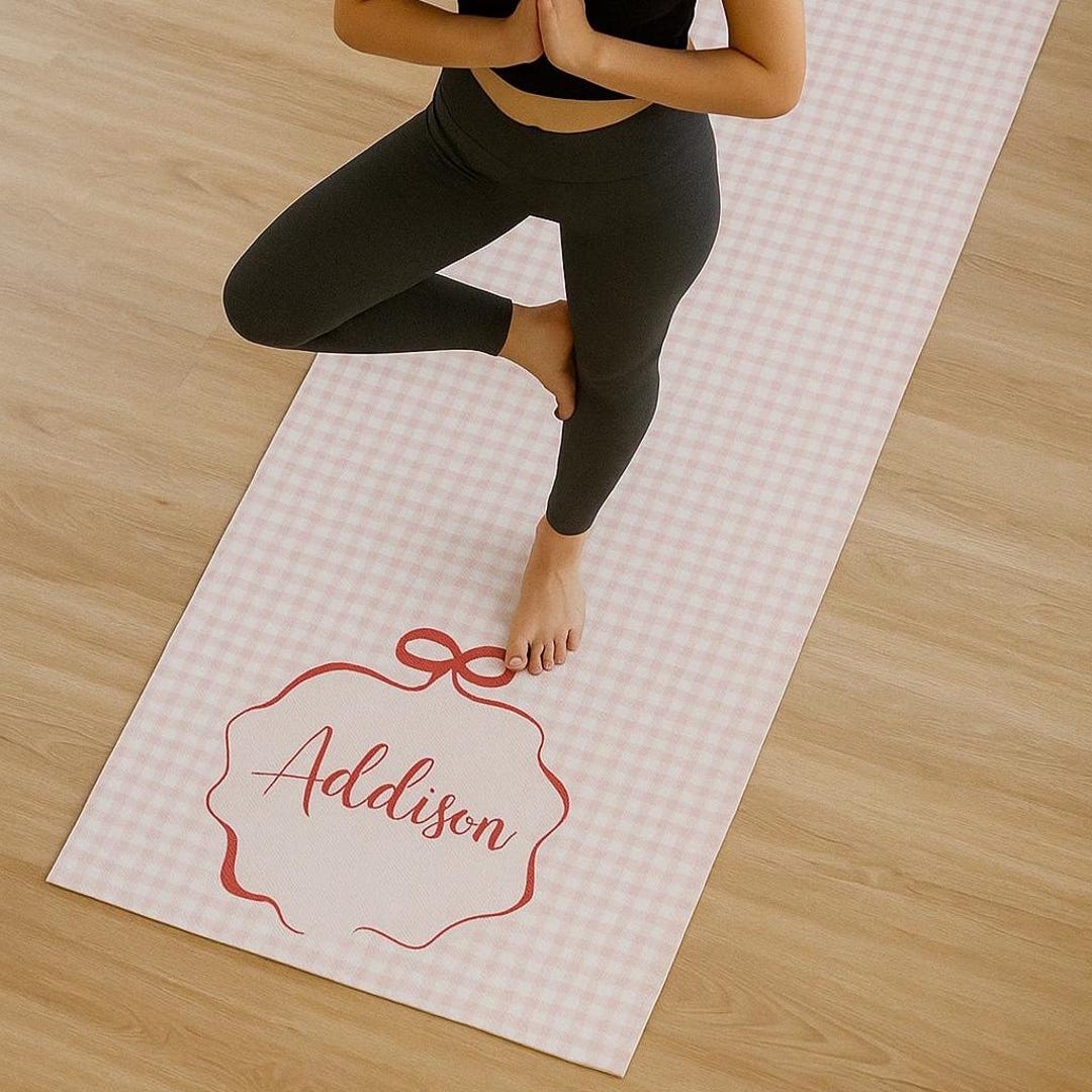 Yoga Mat Personalized With Name Gingham Gift for Exercise Trainer Yoga ...