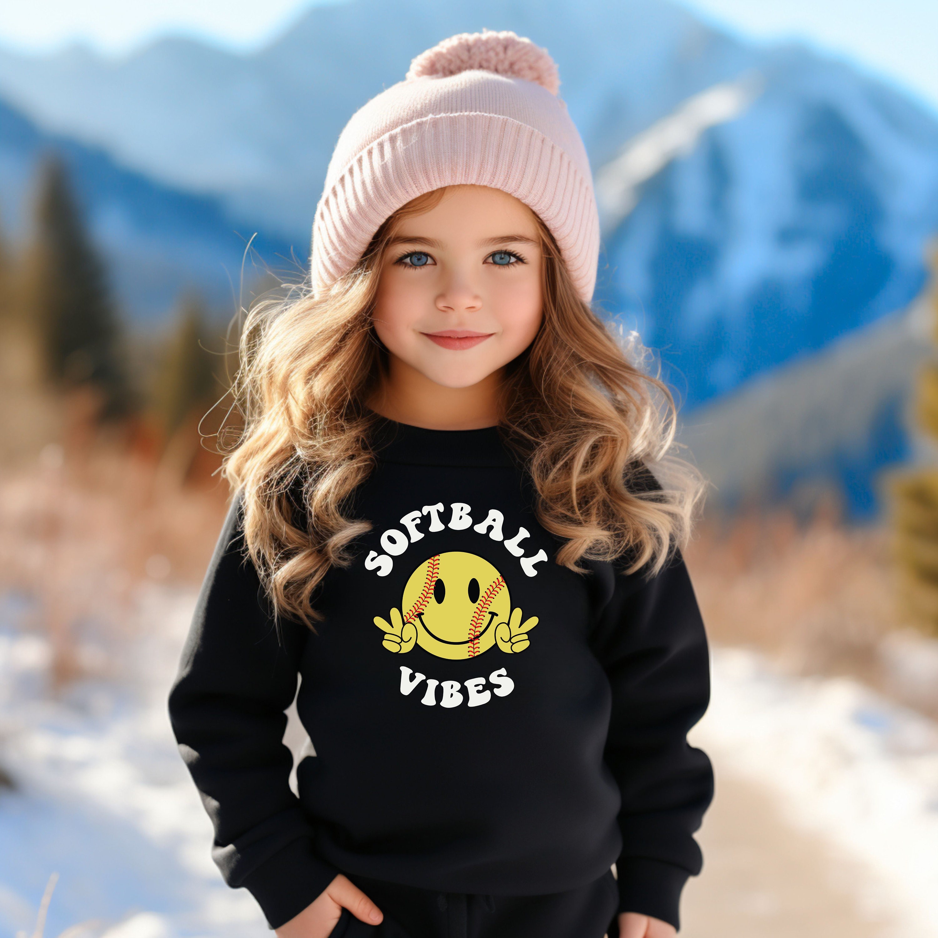 Youth Softball Vibes Smiley Sweater, Softball Pullover, Baseball ...
