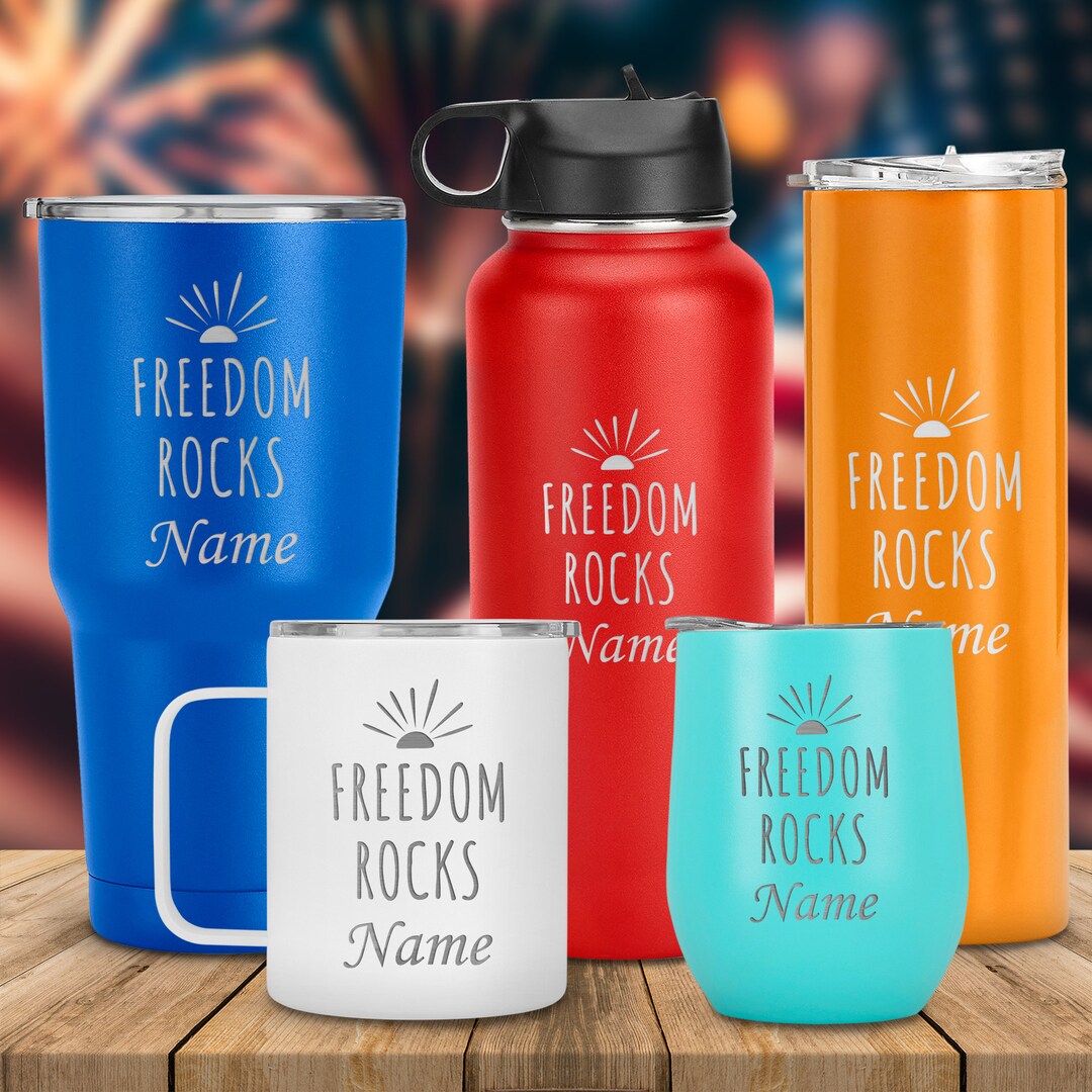 Freedom Rocks Laser Engraved Tumbler Cup, Double Insulated Travel Mug ...