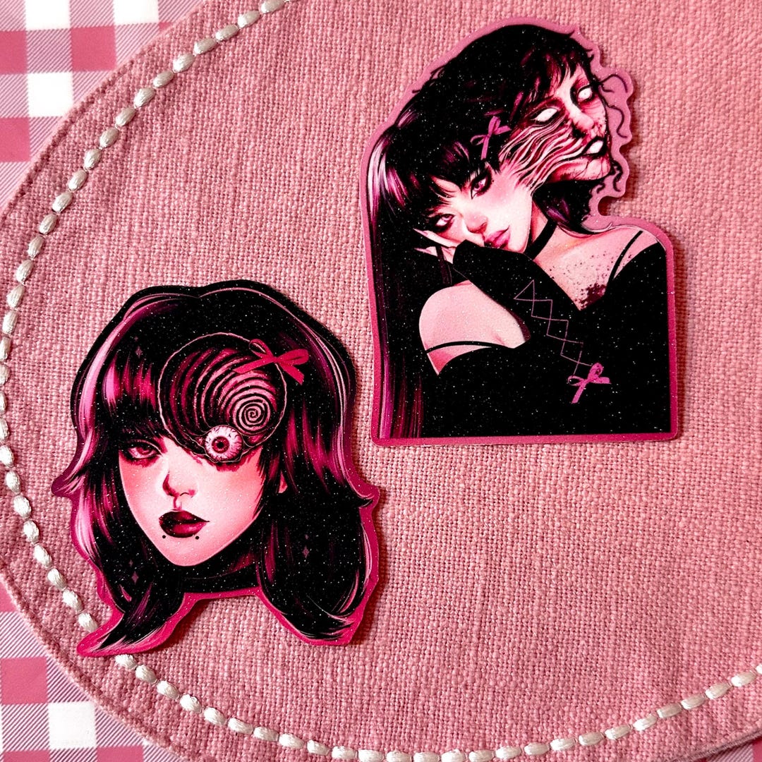 Pink Glitter Horror Manga 3 Inch Stickers - Etsy