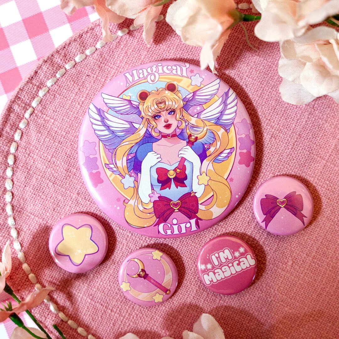 Magical Girl 3 Inch Button Badge Set - Etsy