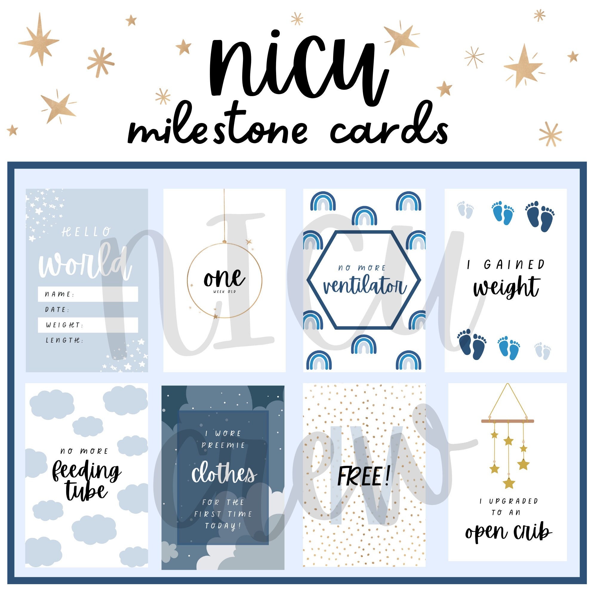 NICU Milestone Cards, Preemie Milestone Tracker, NICU Mom Gift, NICU Baby Boy Gift, Preemie Crib ...