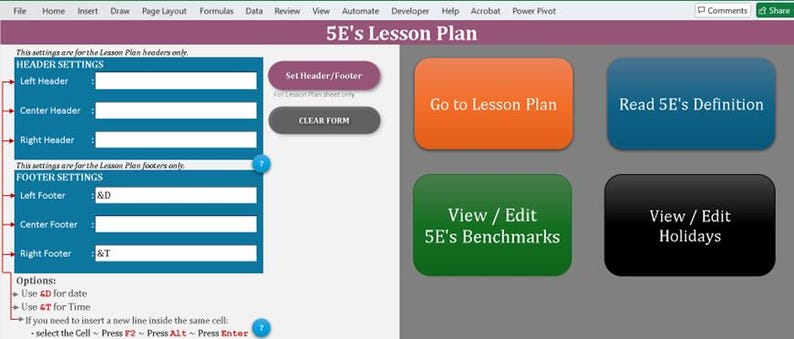 5E Lesson Plan Template (editable Weekly Planner + Macro-enabled Excel ...