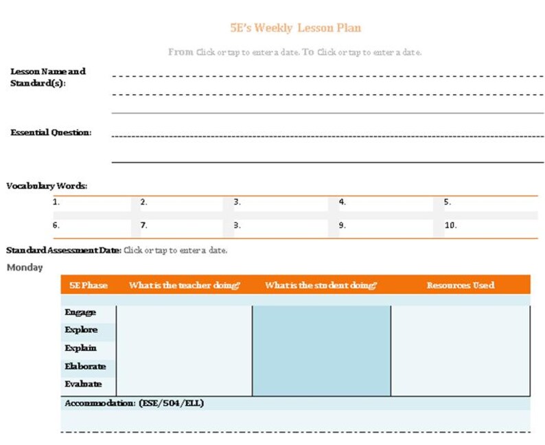 5E Lesson Plan Template (editable Weekly Planner + Macro-enabled Excel ...