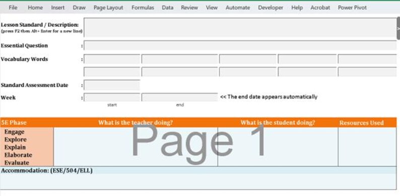 5E Lesson Plan Template (editable Weekly Planner + Macro-enabled Excel ...