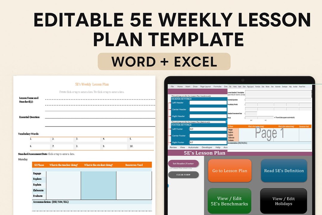 5E Lesson Plan Template (editable Weekly Planner + Macro-enabled Excel ...