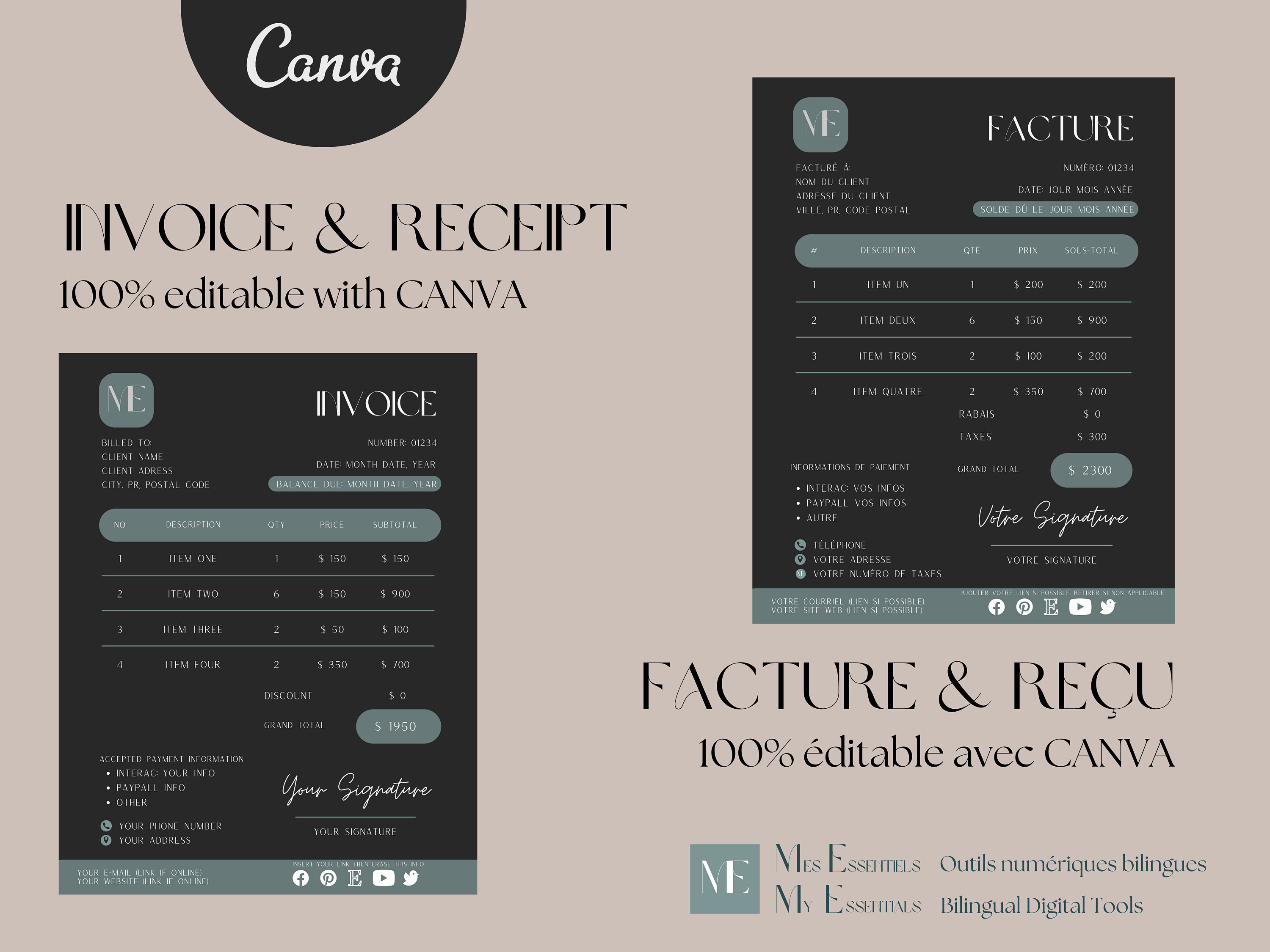 Invoice Template Canva Invoice Template Invoice and - Etsy