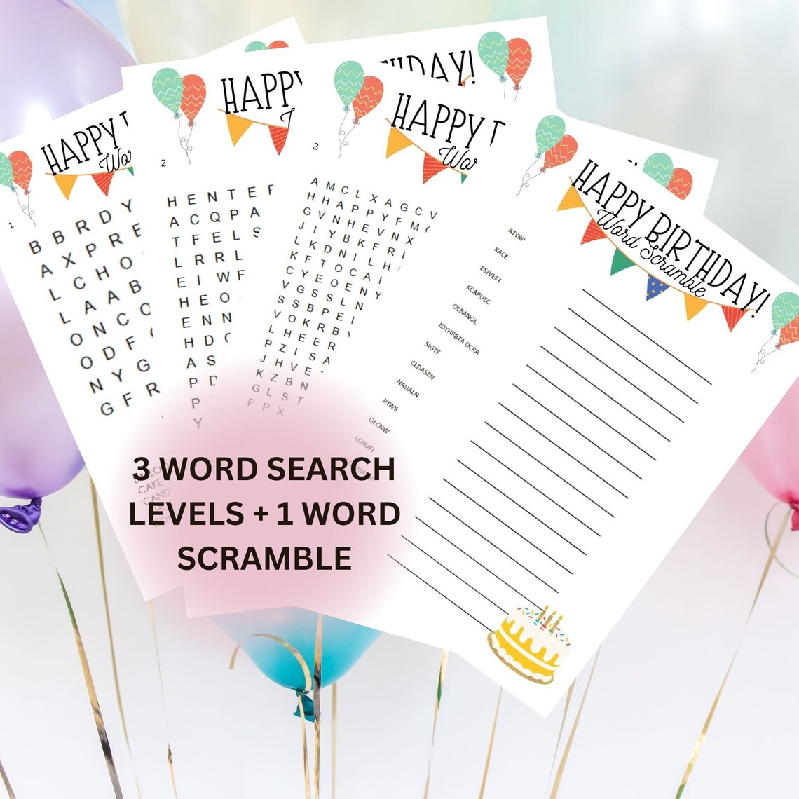 HAPPY BIRTHDAY Word Search Word Scramble Birthday Activity - Etsy