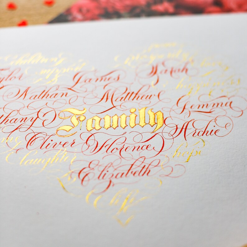 Custom Calligraphy Family Card Love Card Mothers Day Gift Bespoke ...
