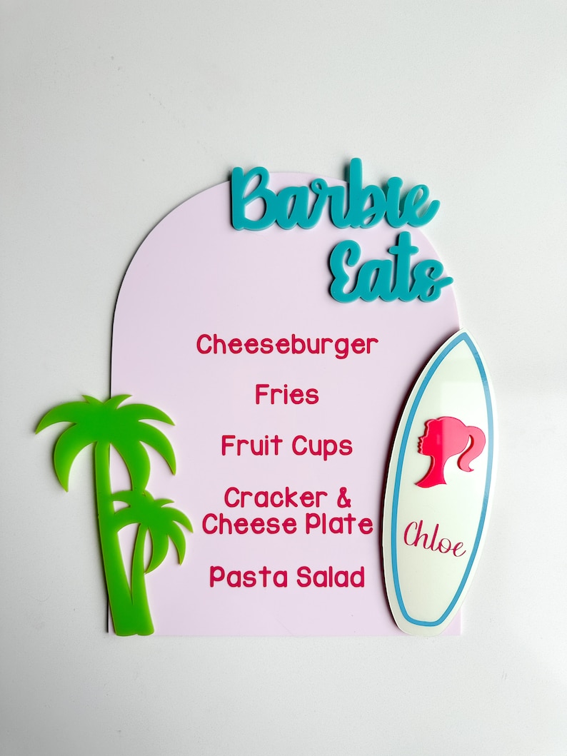 Barbie Inspired Food Buffet Menu Sign Pink Personalized Acrylic ...