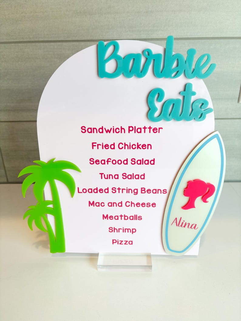 Barbie Inspired Food Buffet Menu Sign Pink Personalized Acrylic ...