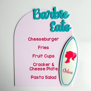 Barbie Inspired Food Buffet Menu Sign Pink Personalized Acrylic ...