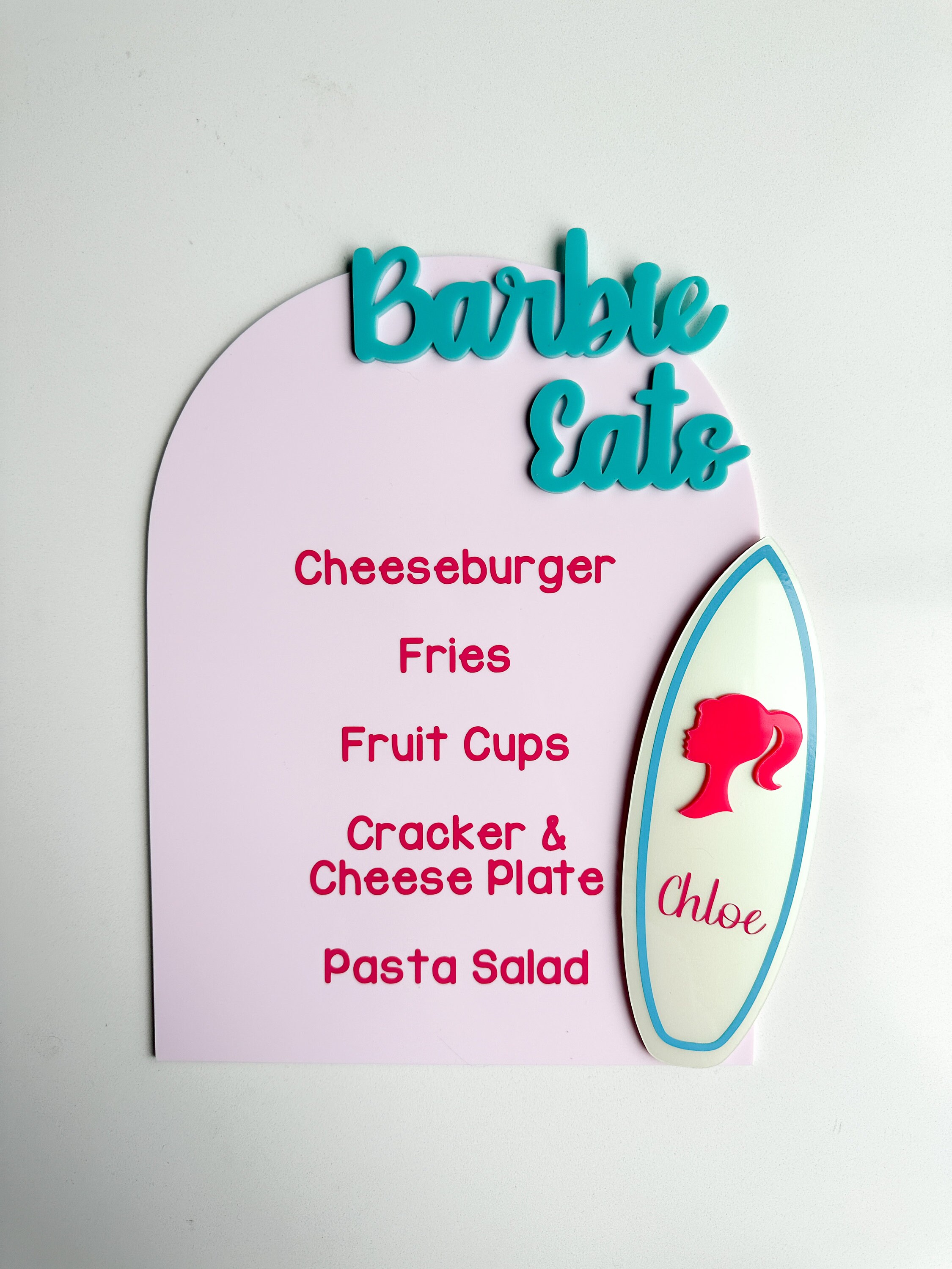 Barbie Inspired Food Buffet Menu Sign Pink Personalized Acrylic ...