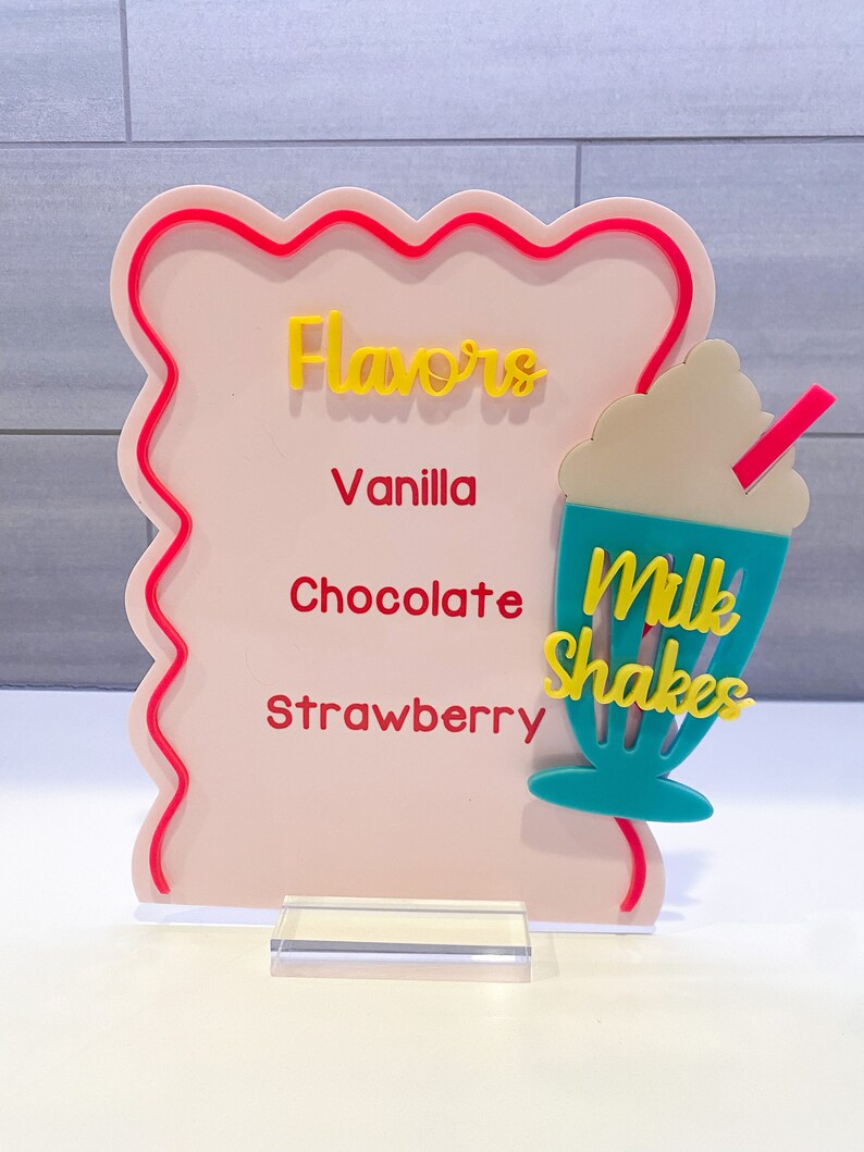 Milkshake Flavor Menu Sign Pink Personalized Acrylic Birthday, Wedding ...