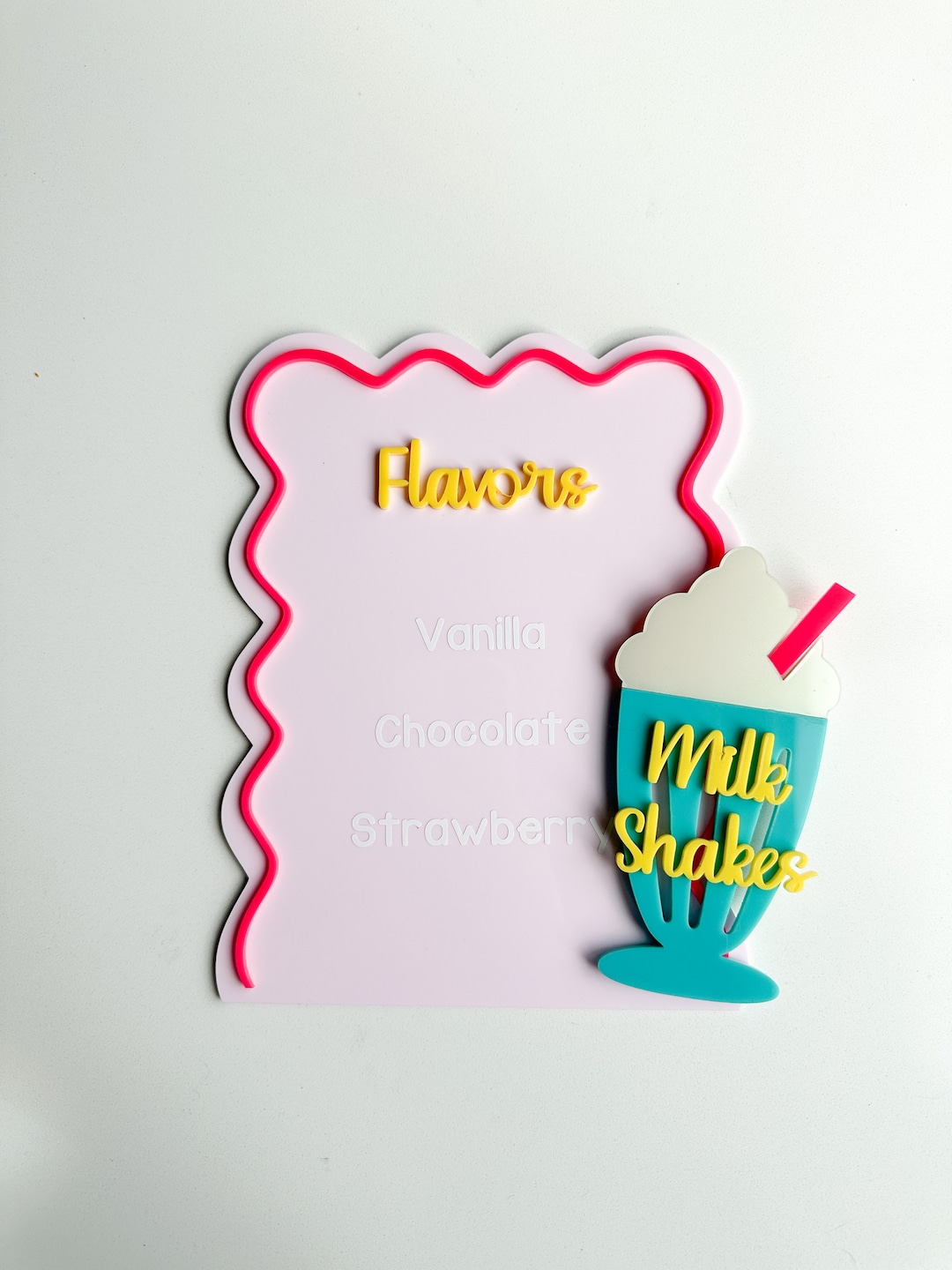 Milkshake Flavor Menu Sign Pink Personalized Acrylic Birthday, Wedding ...