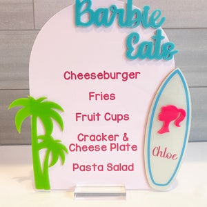 Barbie Inspired Food Buffet Menu Sign Pink Personalized Acrylic ...