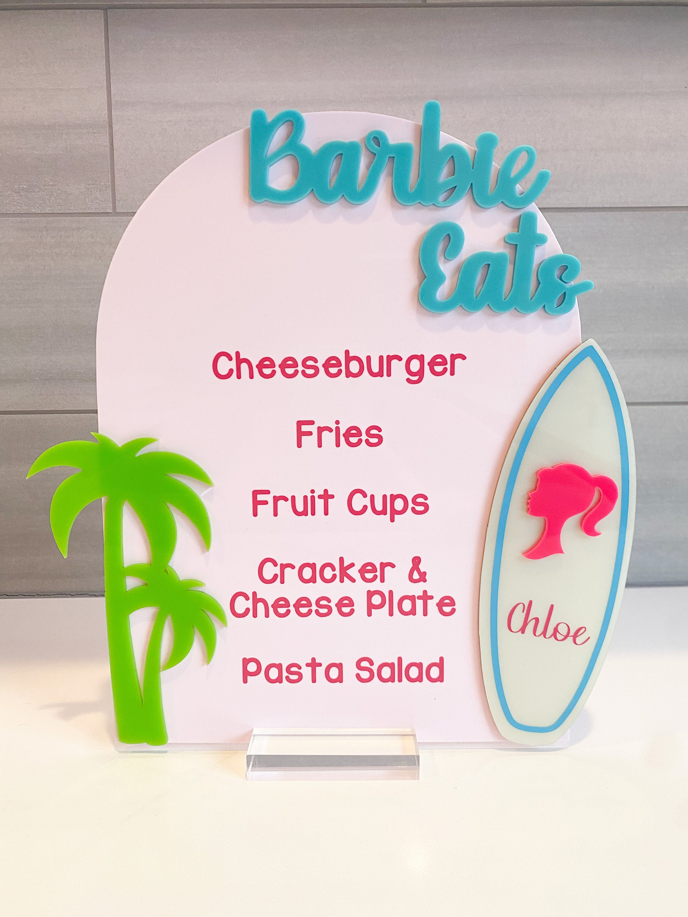 Barbie Inspired Food Buffet Menu Sign Pink Personalized Acrylic ...