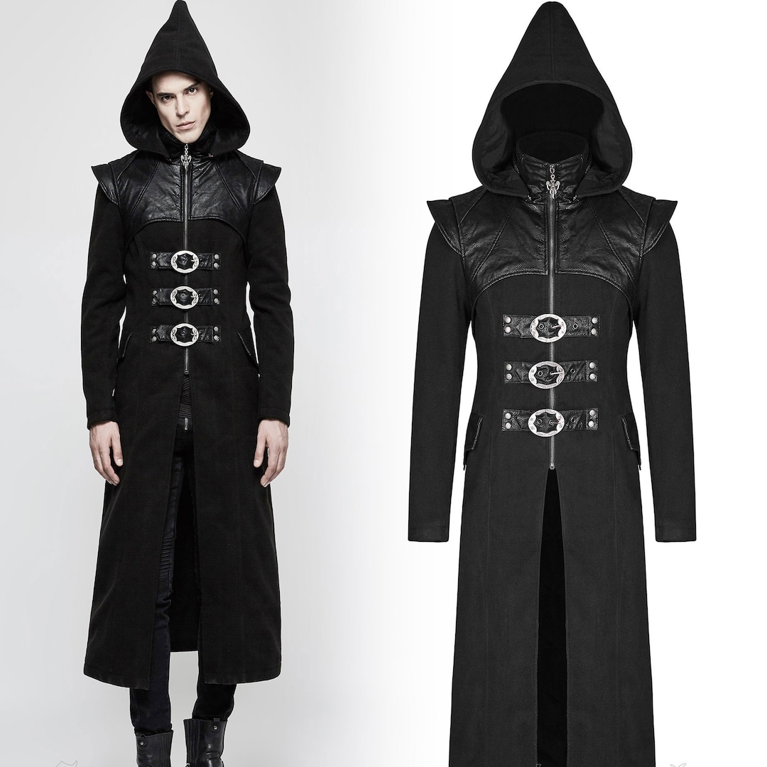 Black Gothic Coat, Men's Long Gothic Coat, Men Goth Coat, Steampunk ...