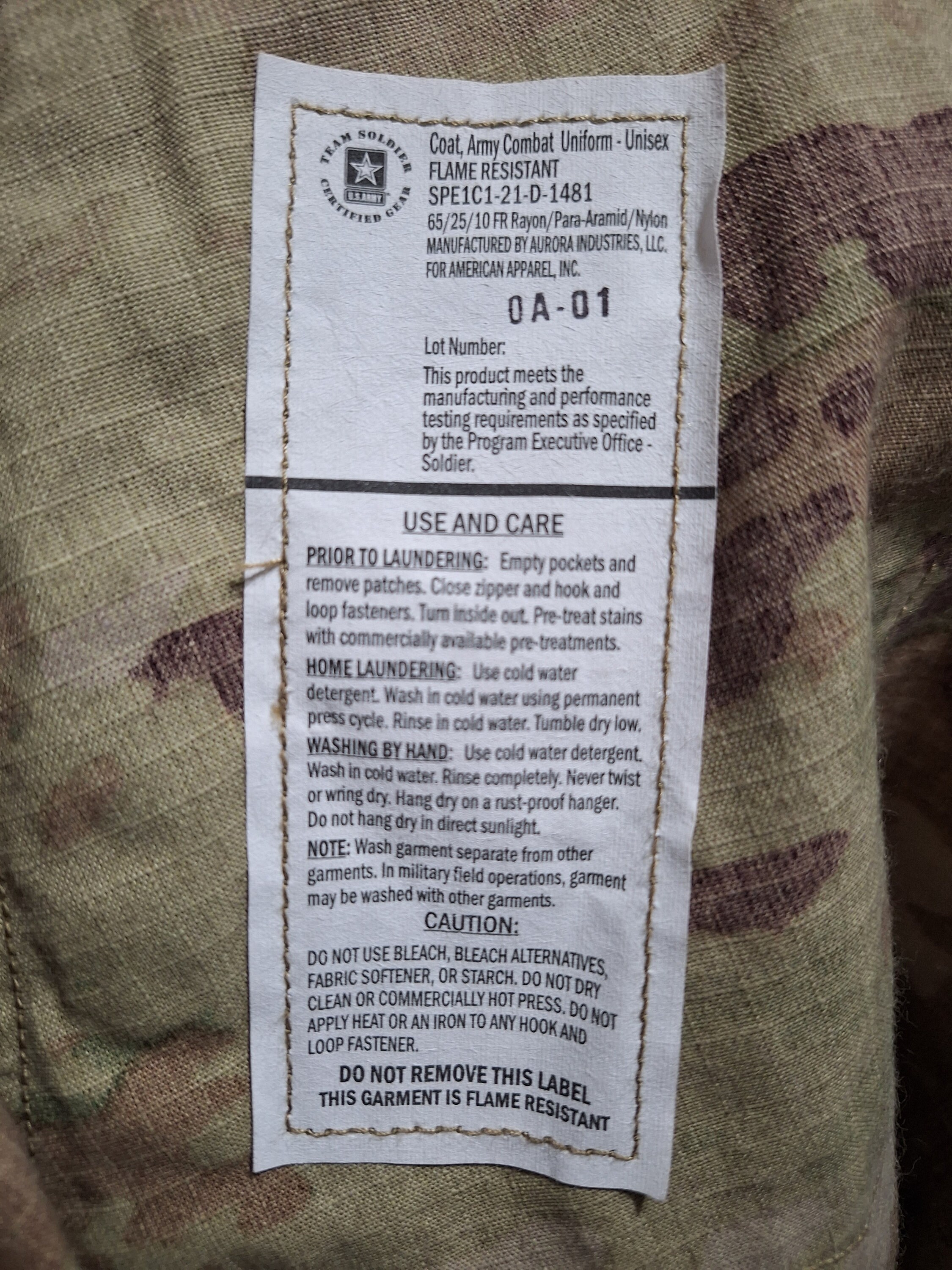 US Army OCP Army Combat Uniform Insect Repellent Flame Resistant Combat ...