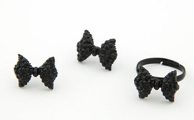 Vintage Cute Black Rhinestone Butterfly Bow Rings Jewelry - Etsy