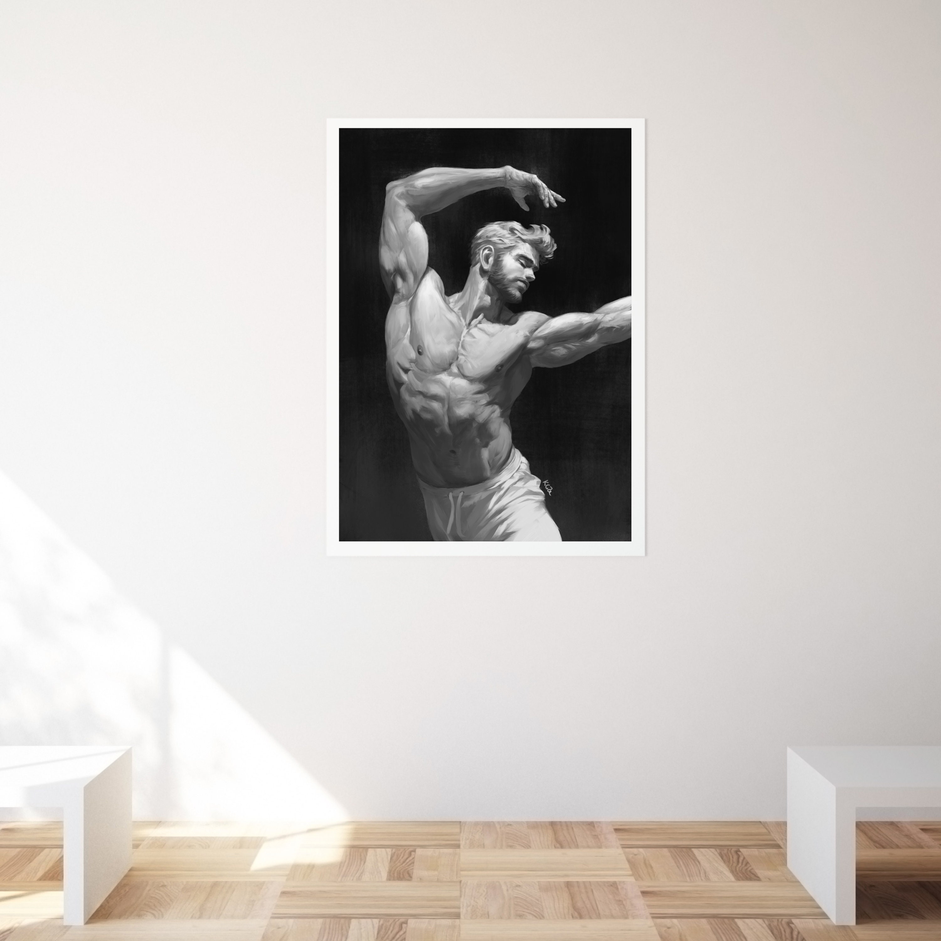 Grayscale Grace Black and White Male Dancer Portrait Digital Art ...