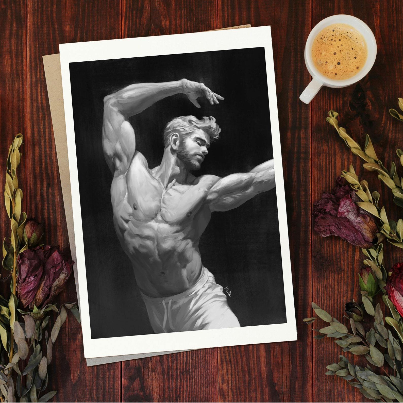 Grayscale Grace Black and White Male Dancer Portrait Digital Art ...